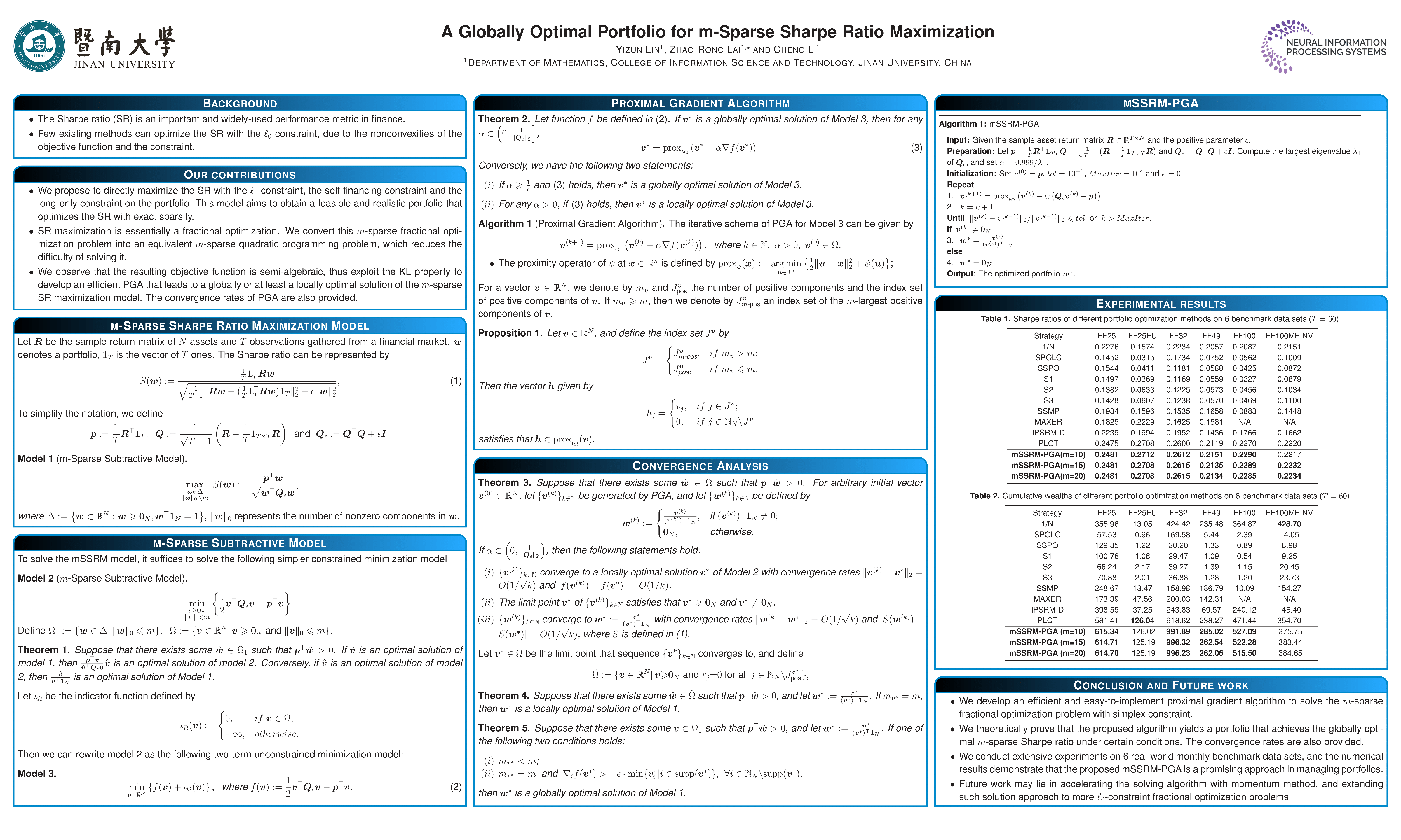 NeurIPS Poster A Globally Optimal Portfolio for m-Sparse Sharpe Ratio Maximization